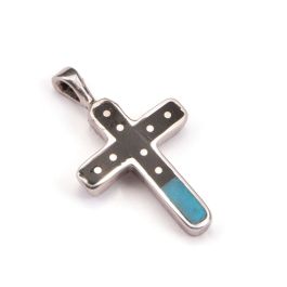 SILVER MULTI-STONE INLAY CROSS PENDANT BY JIMMY POYER (NAVAJO)